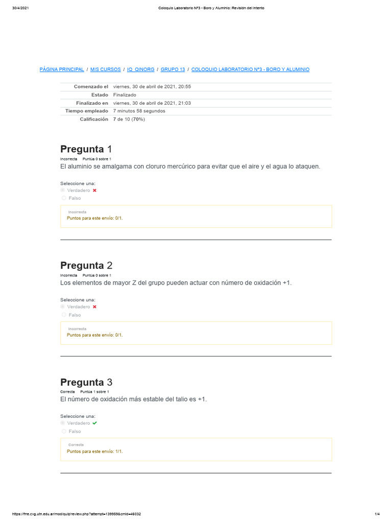 Coloquio Laboratorio Nº3 - Boro y Aluminio - Revisión Del Intento | PDF | Aluminio | Compuestos ...