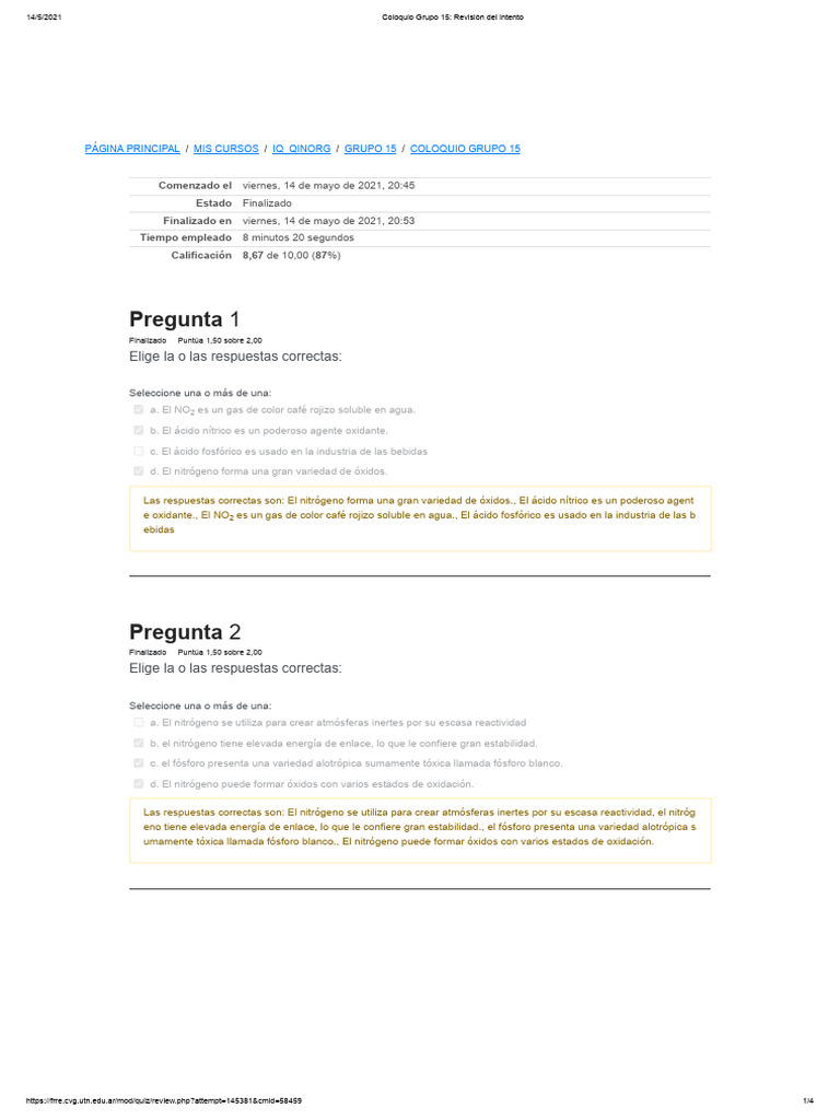 Coloquio Química Inorgánica Grupo 15 | PDF | Amoníaco | Nitrógeno