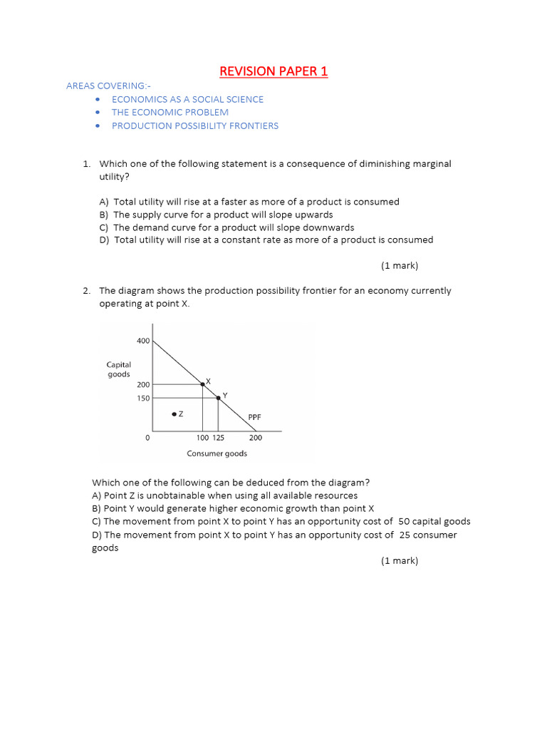REVISION PAPER 1 - ECONOMICS (3) | PDF | Economics | Economies