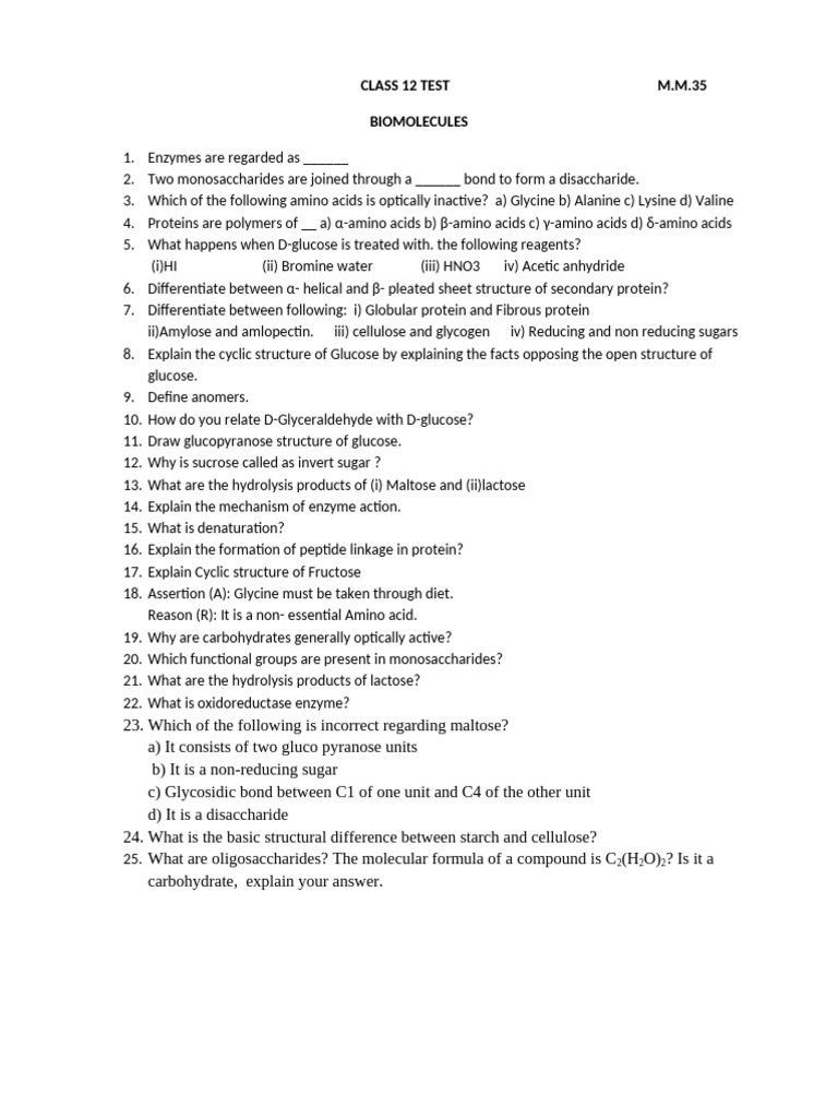 BIOMOLECULES TEST | PDF