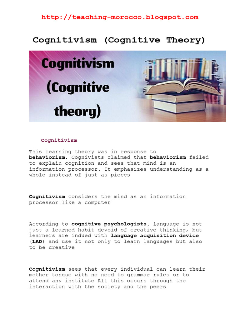 Cognitivism (Cognitive Theory) | PDF | Schema (Psychology) | Neuroscience