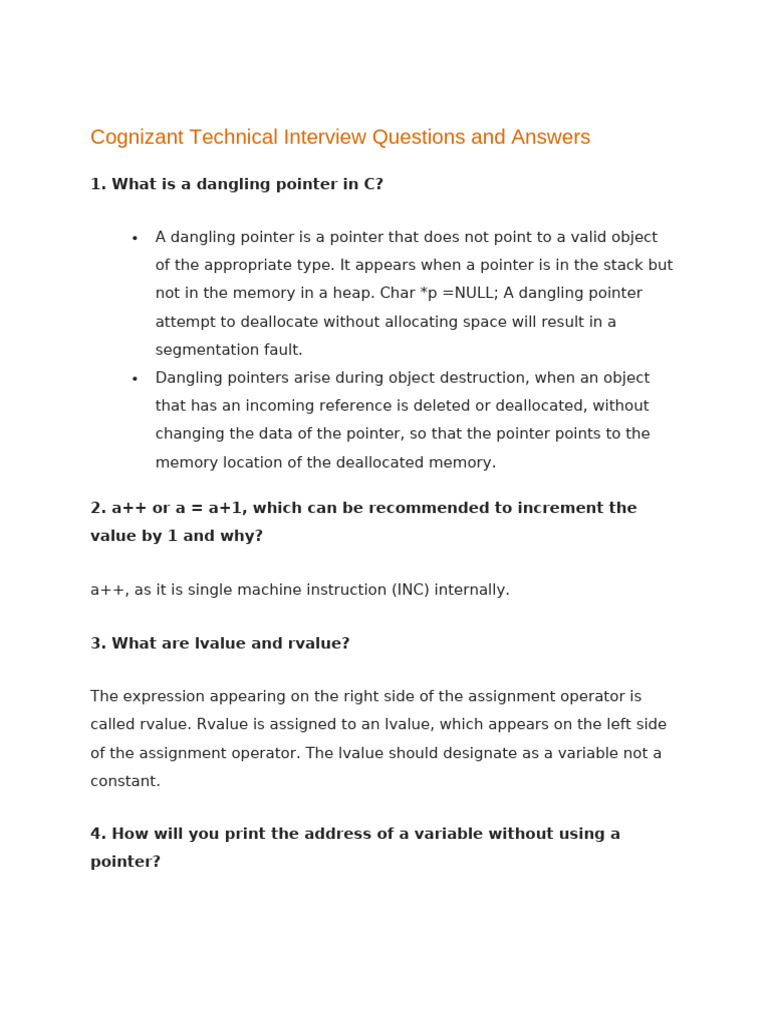 Cognizant Technical Interview Questions and Answers | PDF | Computer Network | Pointer (Computer ...