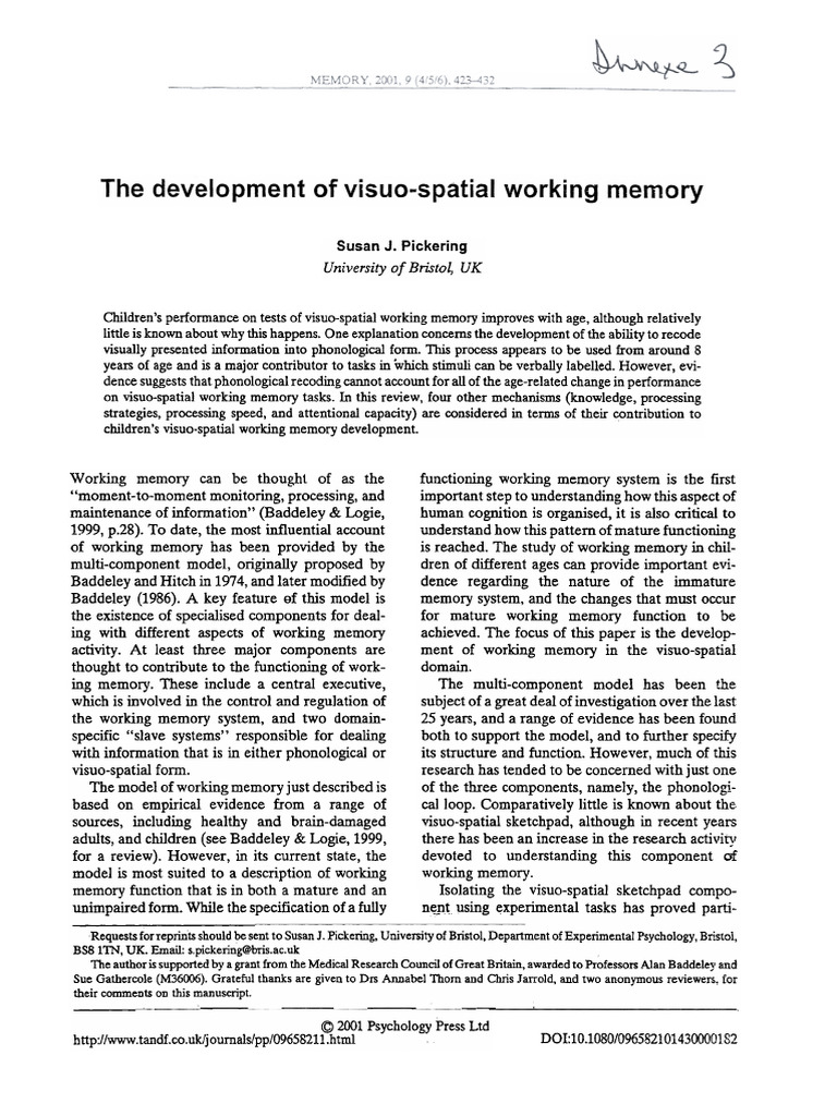 Children's Visuo-Spatial Memory Development | PDF | Working Memory | Memory