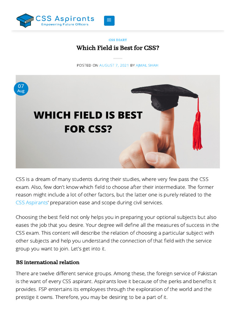 Which Field Is Best For CSS (Answered) - CSSAspir | PDF | Pakistan ...