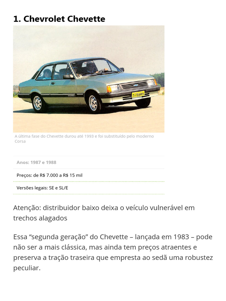 8 Carros Nacionais Colecionáveis (E Ainda Com Preços Razoáveis) | PDF ...
