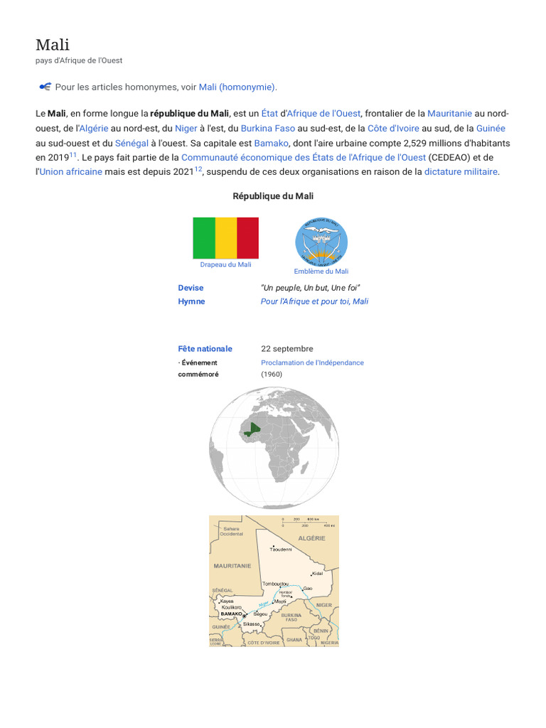 Mali - Wikipédia | PDF | Mali