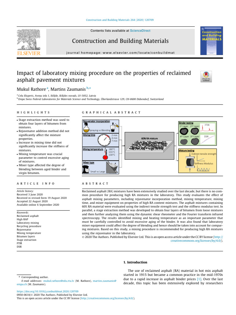 Impact of Laboratory Mixing Procedure on the Properties of Reclaimed Asphalt Pavement Mixtures ...
