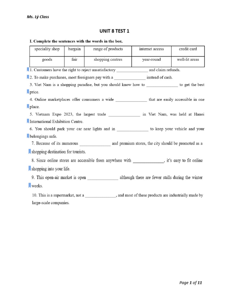 Unit 8 Test 1 | PDF
