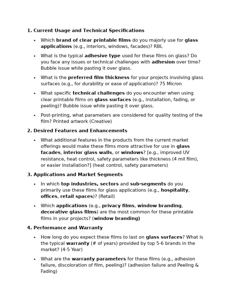Questionnaire For Clear Printable Films-HG GRAPHICS | PDF | Glasses ...