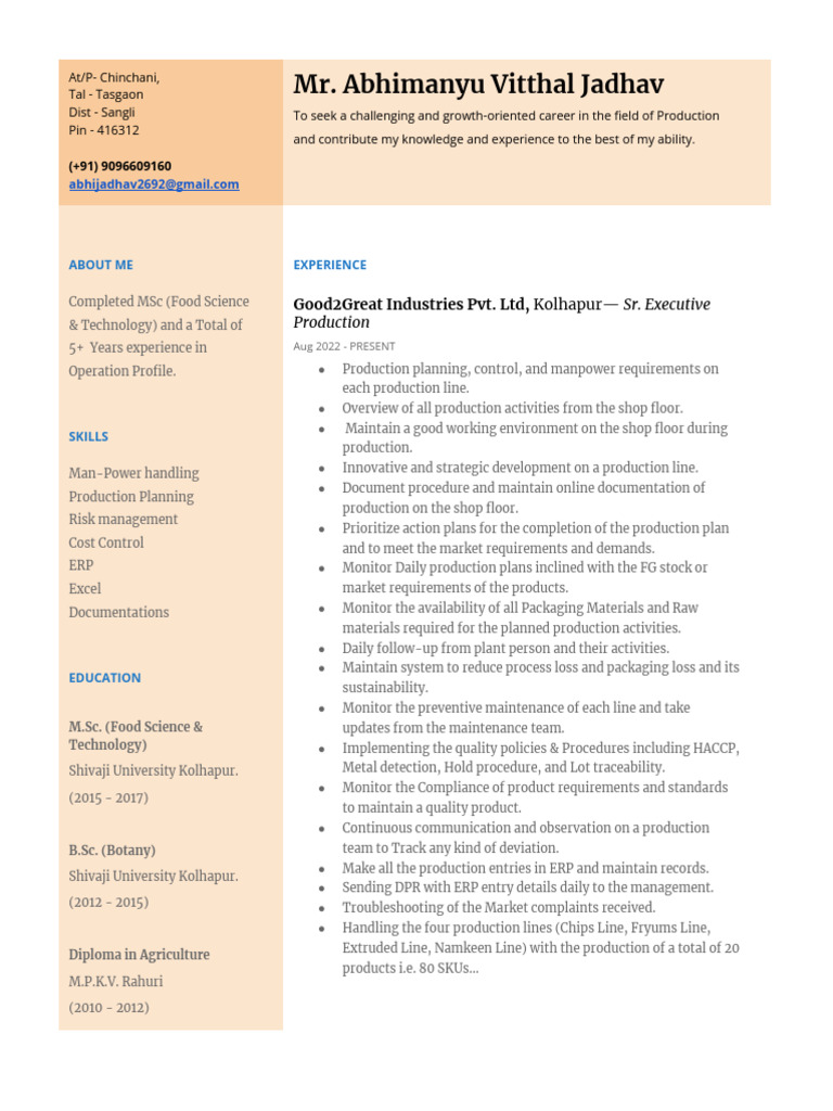 Abhimanyu Jadhav Resume | PDF | Foods