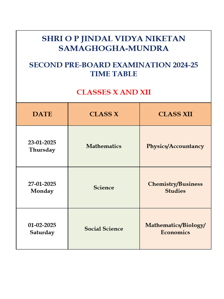 Second Pre-board Date Sheet | PDF