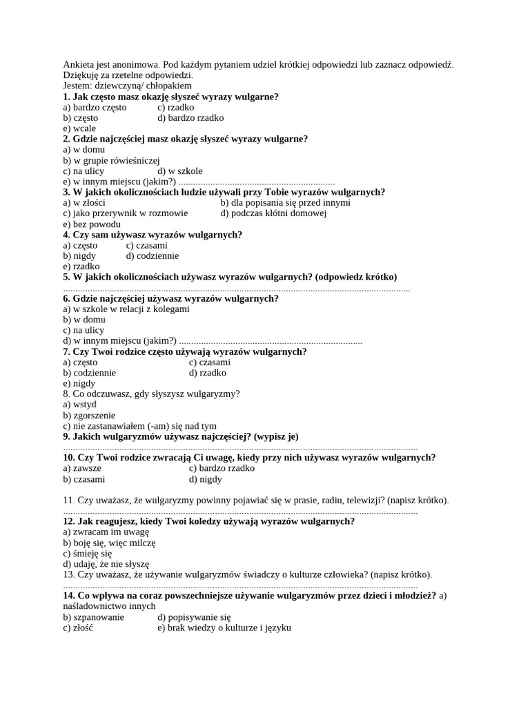 Ankieta Agresja | PDF