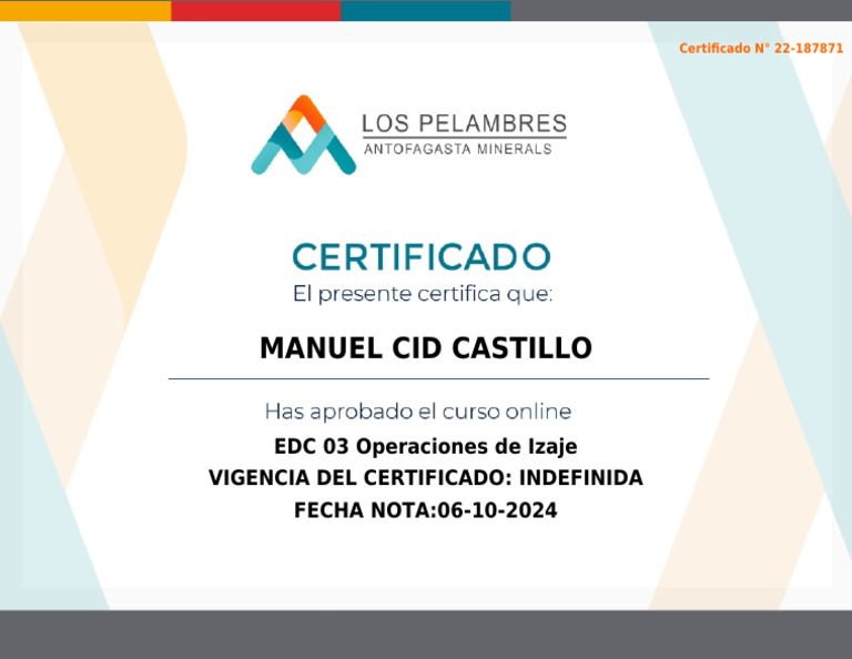 Manuel Cid Castillo EDC03 Operacion de Izaje | PDF