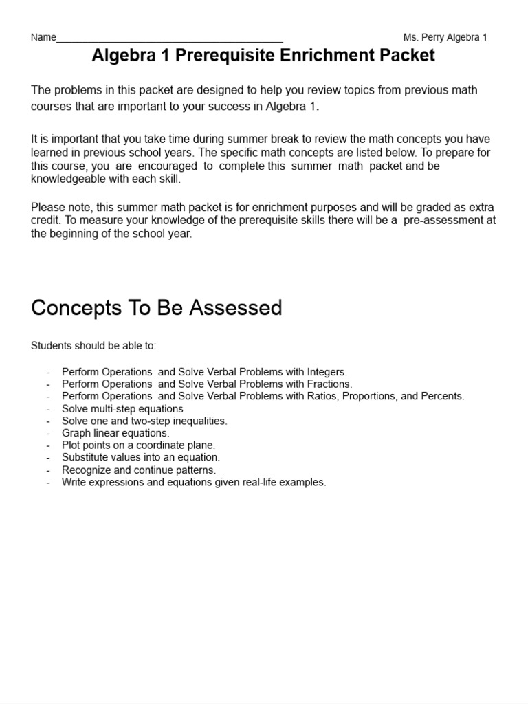Pre-Algebra Skills Packet | PDF | Algebra | Ratio