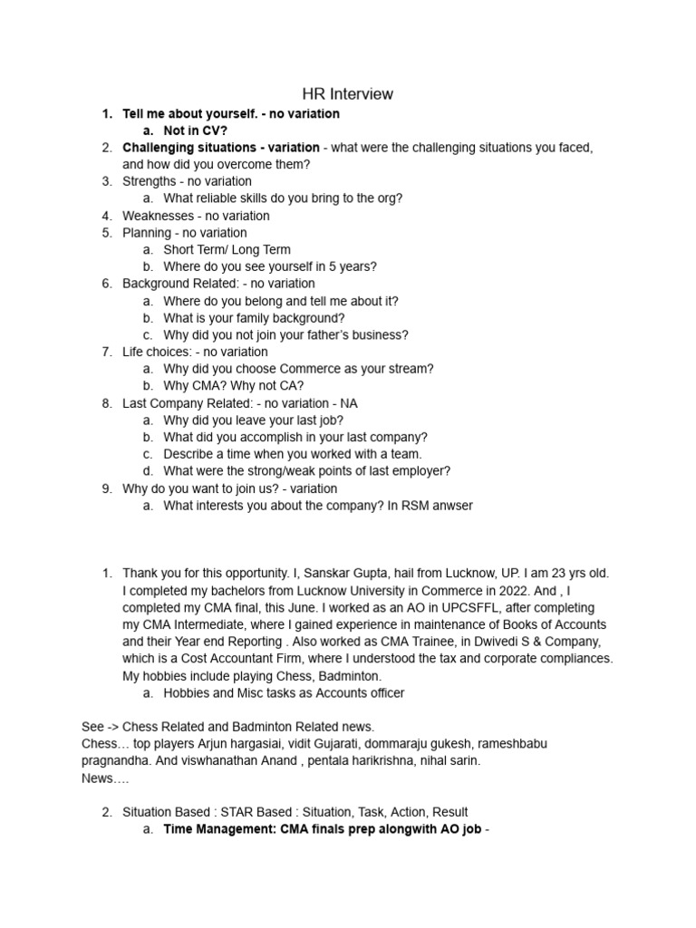 HR Interview - Google Docs | PDF