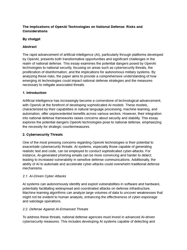 The Implications of OpenAI Technologies on National Defense_ Risks and ...