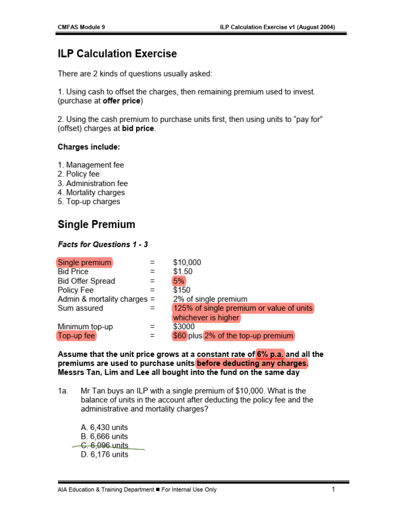 M9 - ILP Calculation Exercise | PDF | Prices | Financial Economics