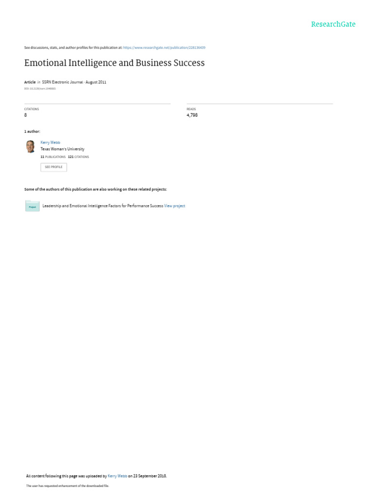 Emotional Intelligence and Business Success: SSRN Electronic Journal ...