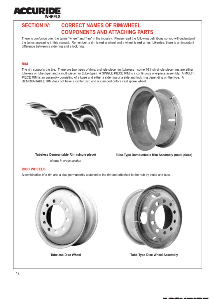Section Iv: Correct Names of Rim/Wheel Components and Attaching Parts ...