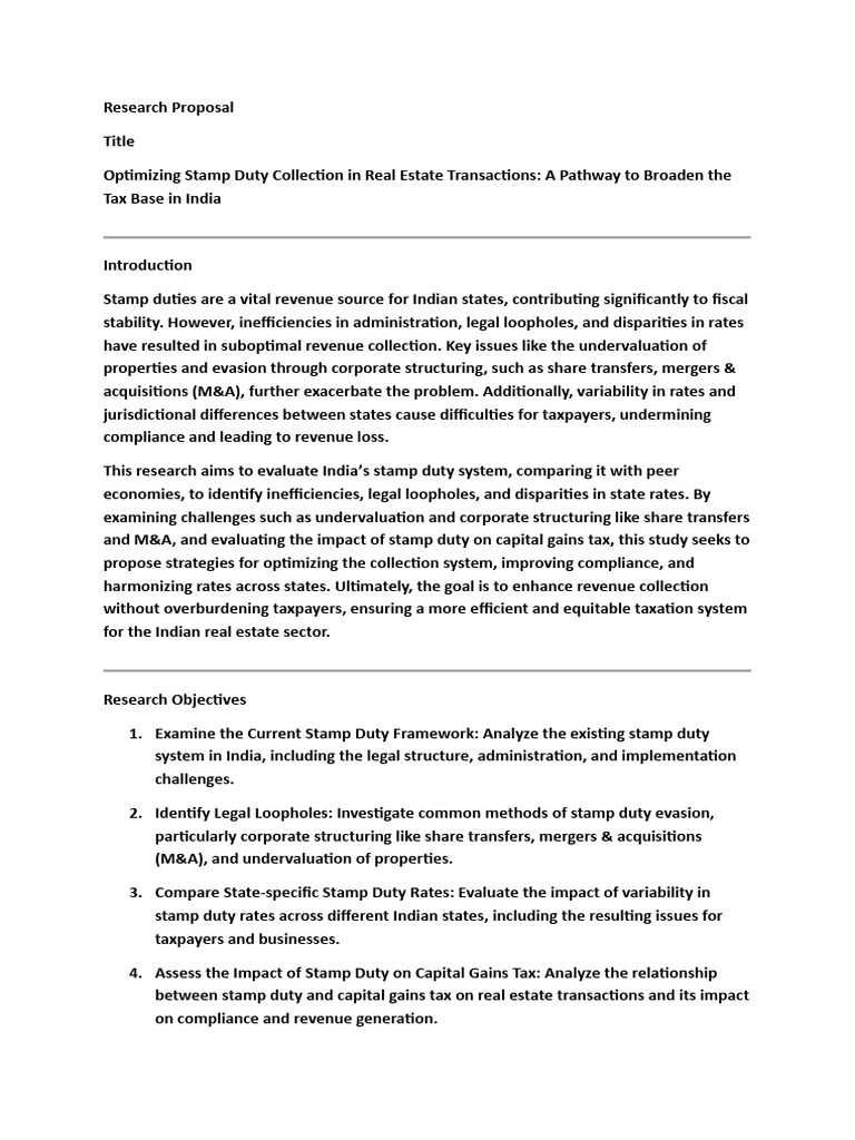 Research Proposal Stamp Duty | PDF | Taxes | Mergers And Acquisitions