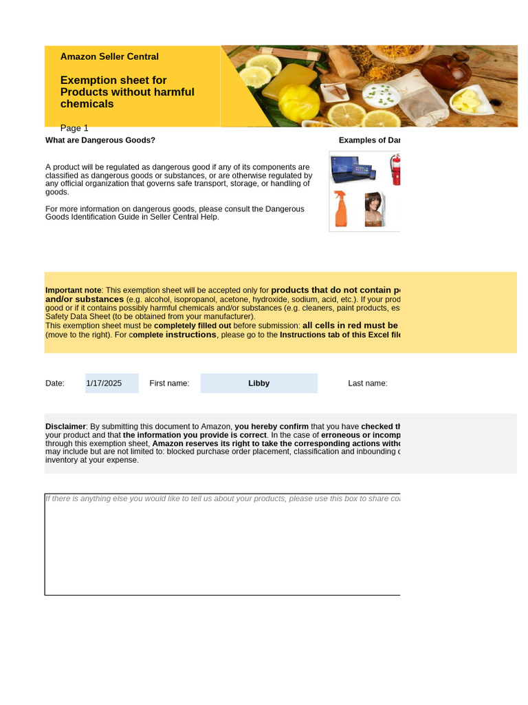 Exemption Sheet For Products Without Harmful Chemicals: Amazon Seller Central | PDF | Dangerous ...