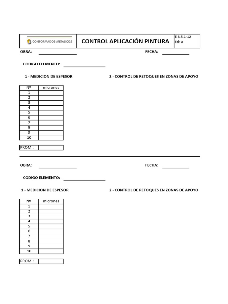 Planilla control de micrones | PDF