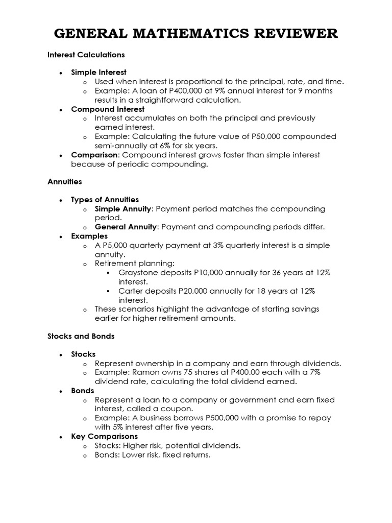 General Mathematics Reviewer | PDF | Interest | Logic