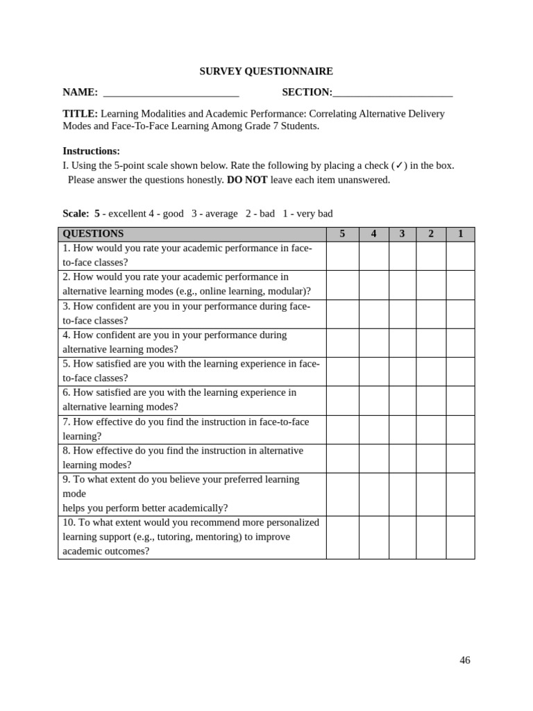 Sample Survey Questionaire | PDF | Learning | Human Communication