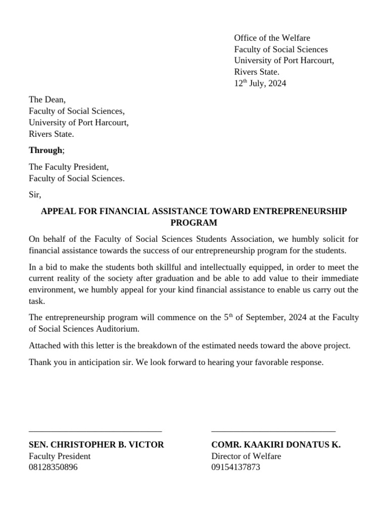 Appeal For Financial Assistance | PDF