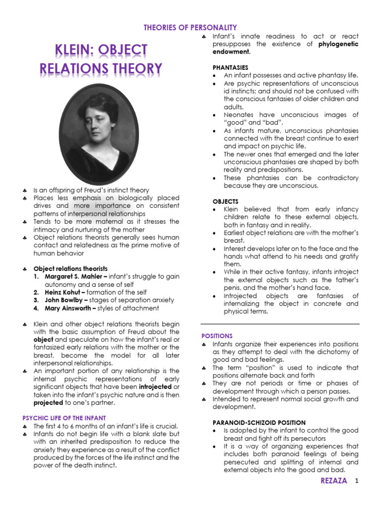 Klein's Object Relations Theory Explained | PDF | Object Relations ...