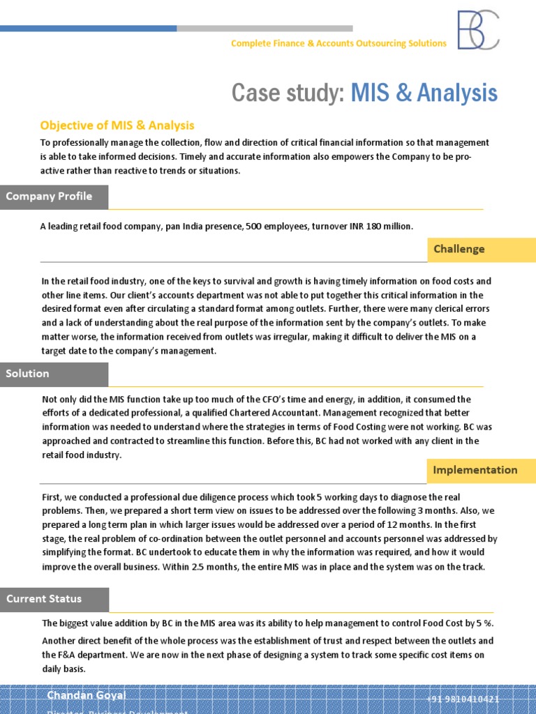 Case Study:: MIS & Analysis | PDF | Management Information System | Retail