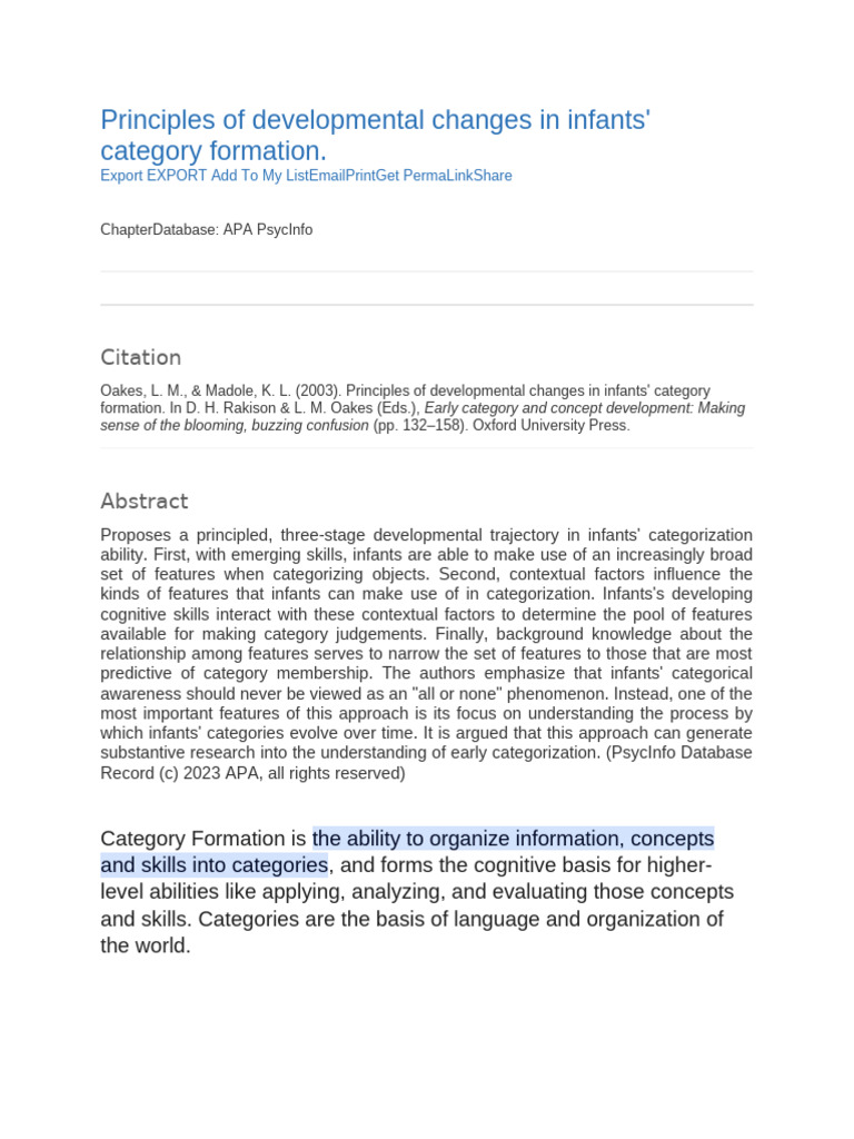 Principles of Developmental Changes in Infants | PDF