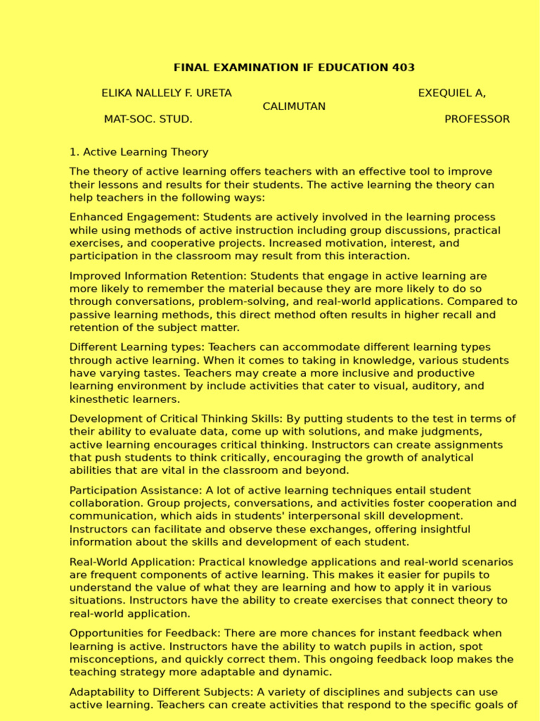 In An Active Learning Environment | PDF | Learning | Teachers