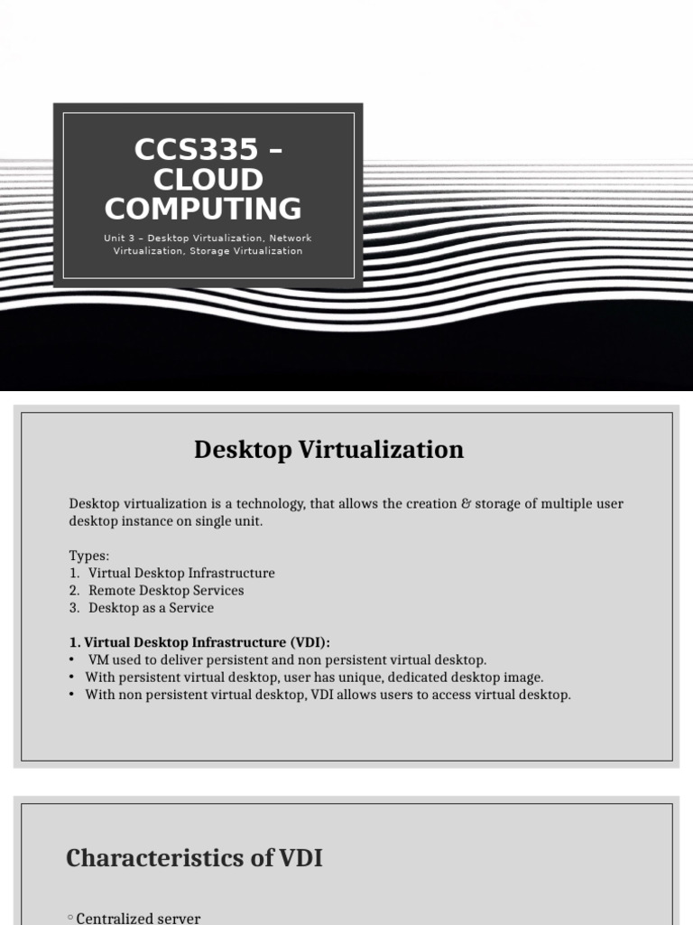 Unit 3 - Desktop, Network, Storage Virtualization | PDF | Virtualization | Desktop Virtualization