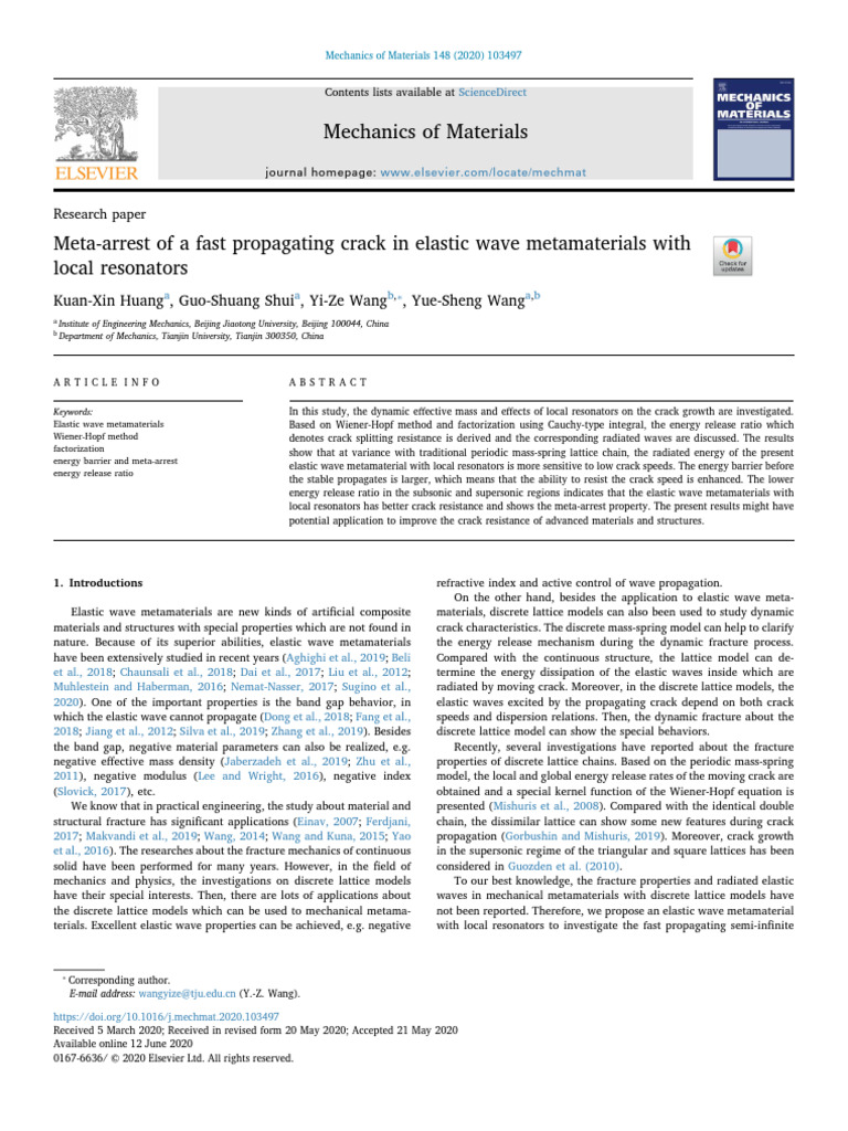 Meta-Arrest of a Fast Propagation Crack in Elastic Wave Metamaterials With Local Resonators ...