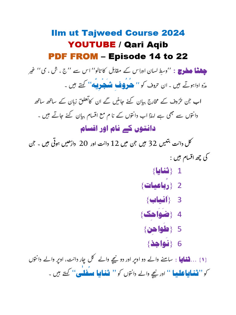 Makharij Course From Episode 14 To 22 | PDF
