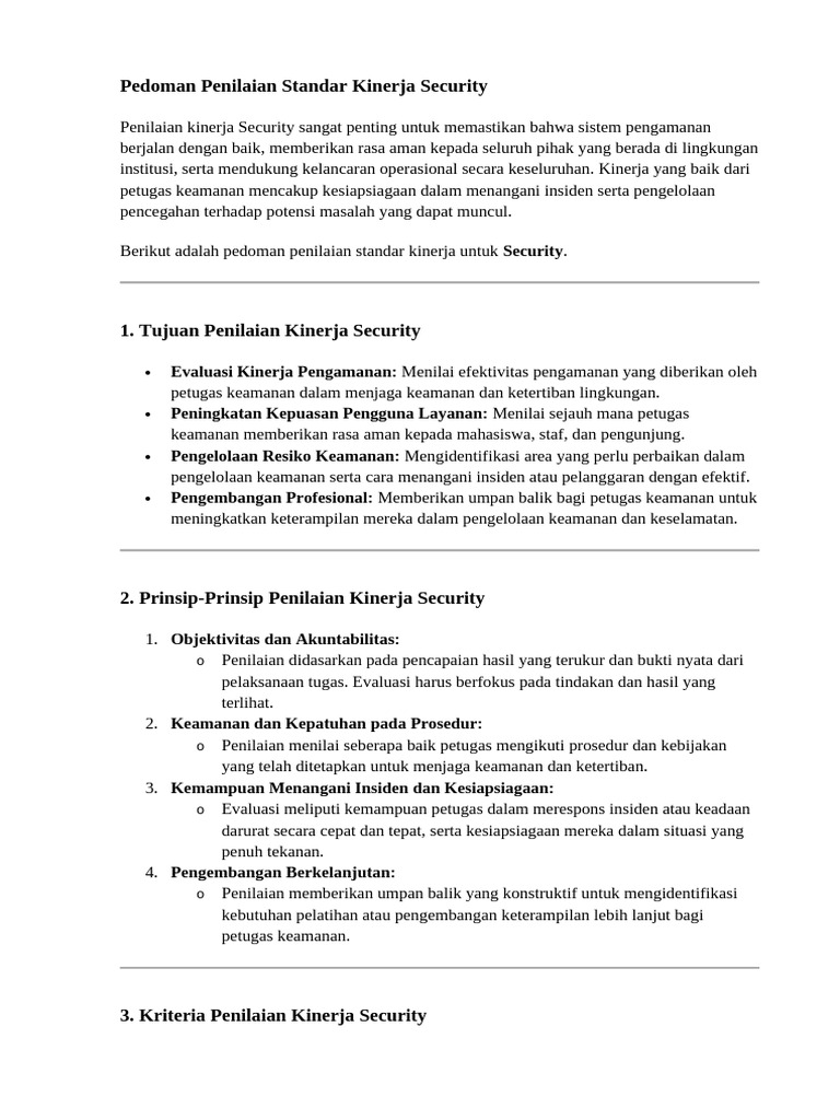 Kriteria Penilaian Kinerja Security | PDF