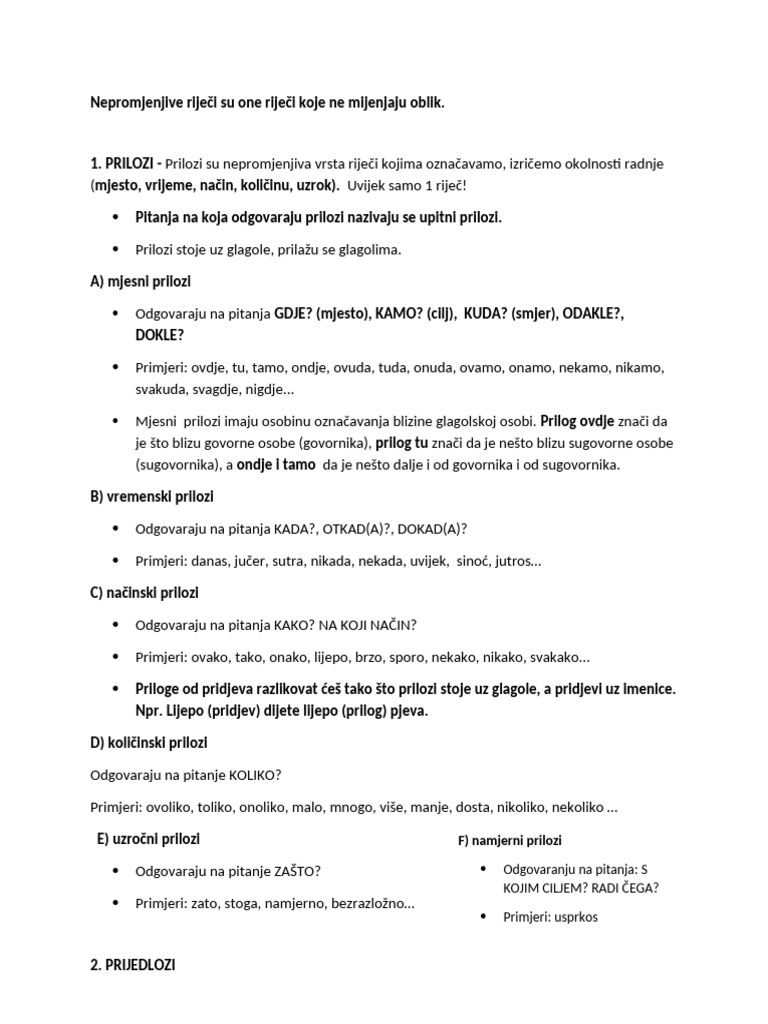 Nepromjenjive Rijeći - Ukratko | PDF