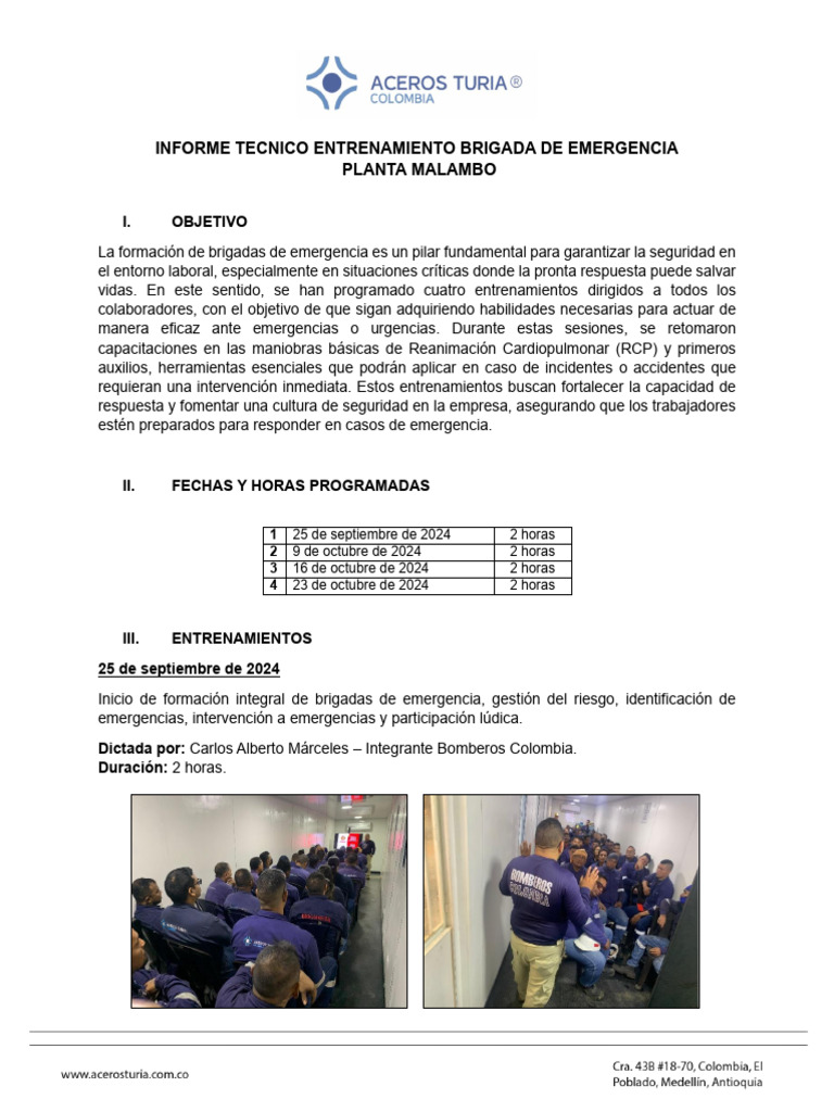 Informe Brigada de Emergencia Planta Malambo | PDF | Reanimación ...