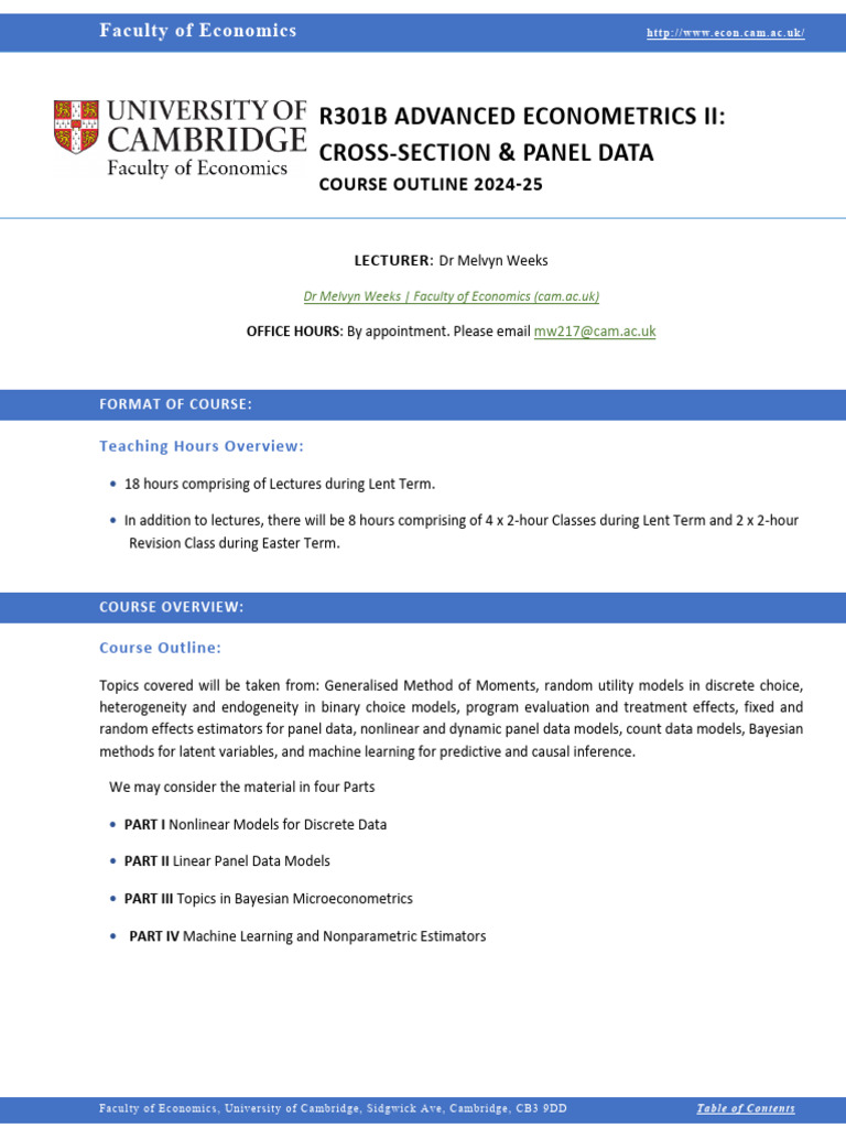 Advanced Econometrics Course Guide | PDF | Econometrics | Statistics