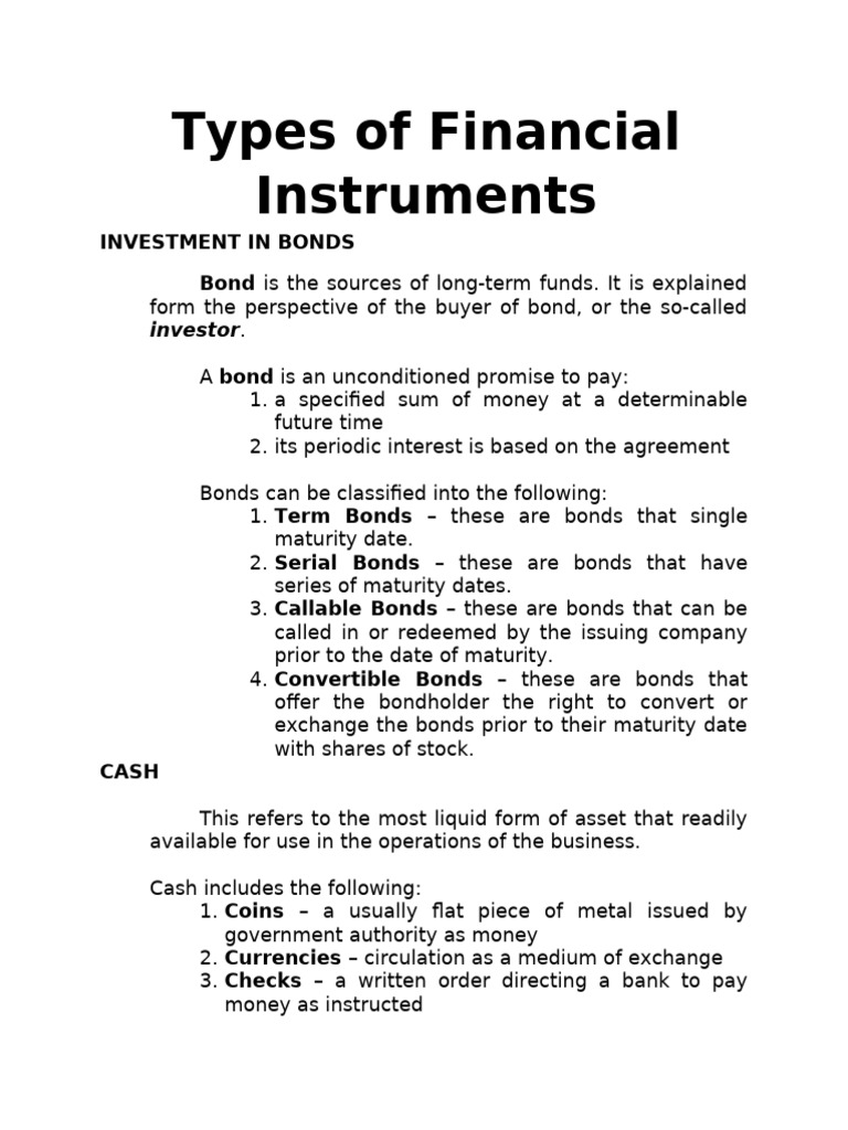 Types of Financial Instruments | PDF | Bonds (Finance) | Insurance