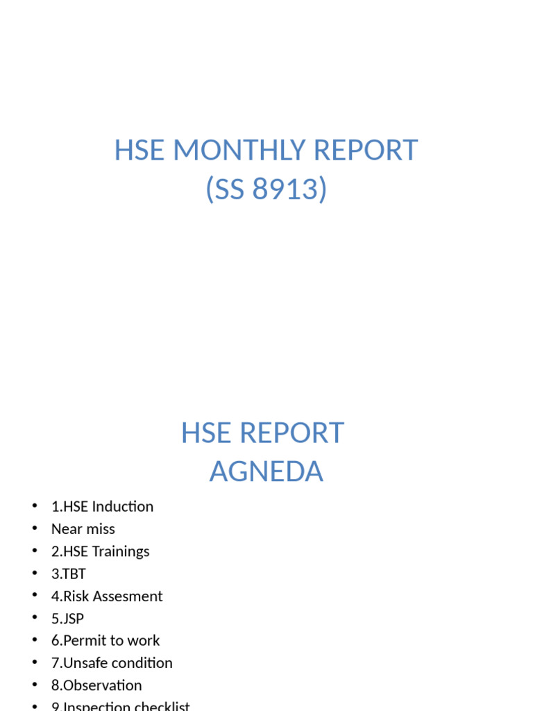 Hse Monthly Report 8913 | PDF