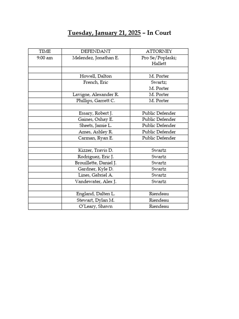 Jefferson County Court calendar Jan. 21, 2025 | PDF