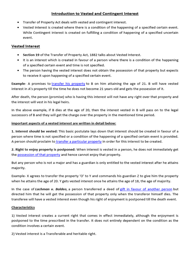 Introduction To Vested and Contingent Interest | PDF | Property ...
