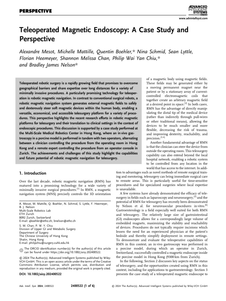 Teleoperated Magnetic Endoscopy A Case Study and P | PDF