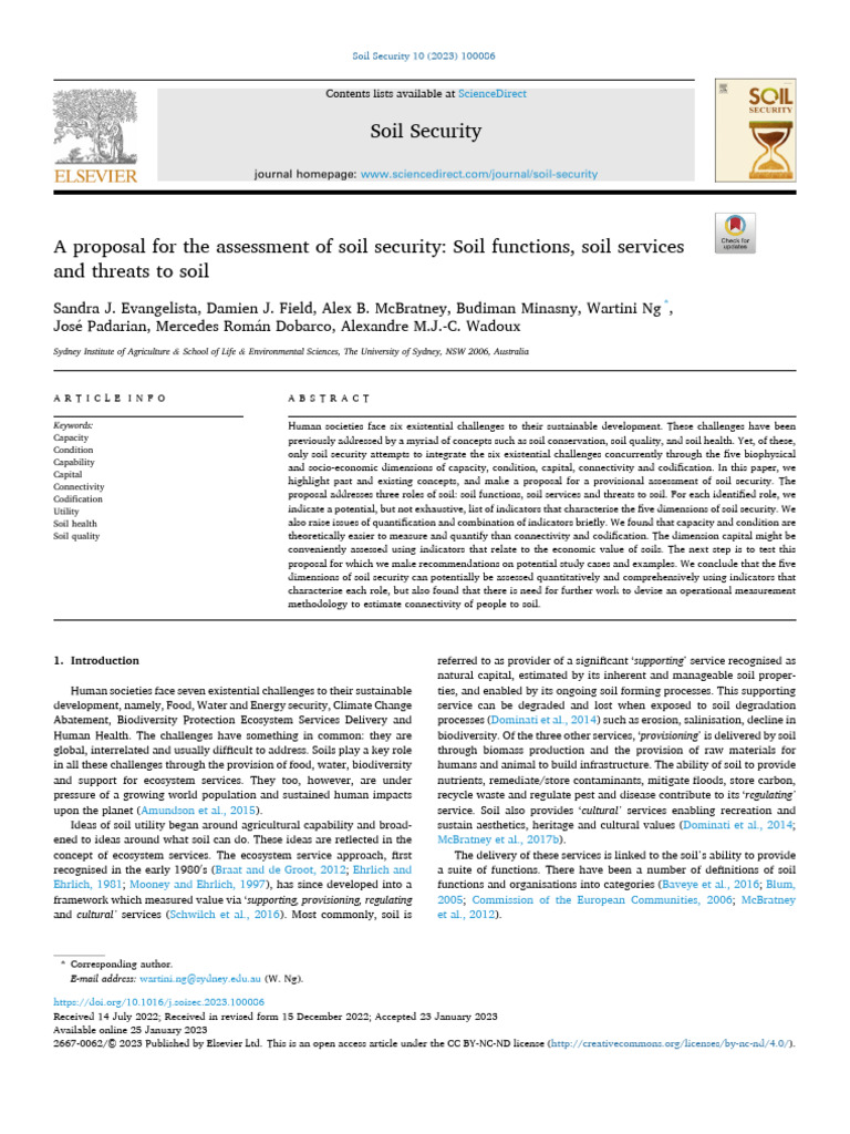 Evangelista Et Al 2023 Soil Security | PDF | Soil | Ecosystem