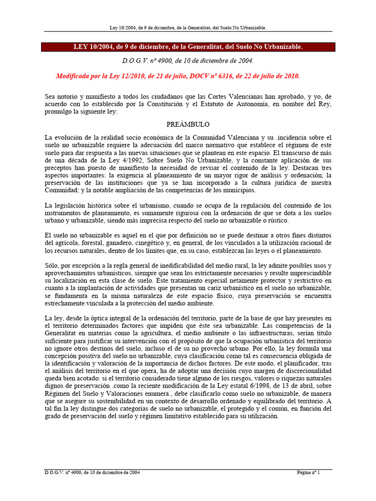 Modificación de la Ley del Suelo 2010 | PDF | Área rural ...