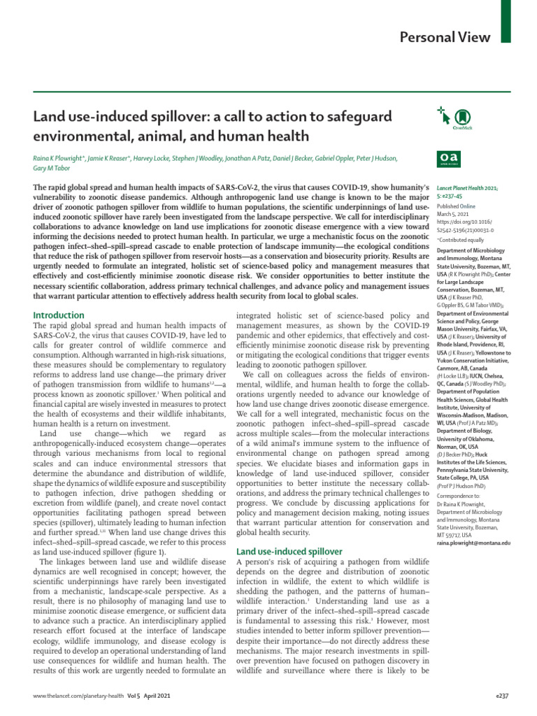 Land Use-Induced Spillover. - Raina Ect. | PDF | Infection | Pathogen