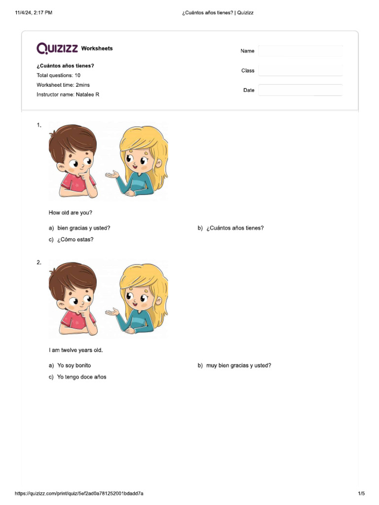 Cuantos Anos Tienes - Worksheet | PDF