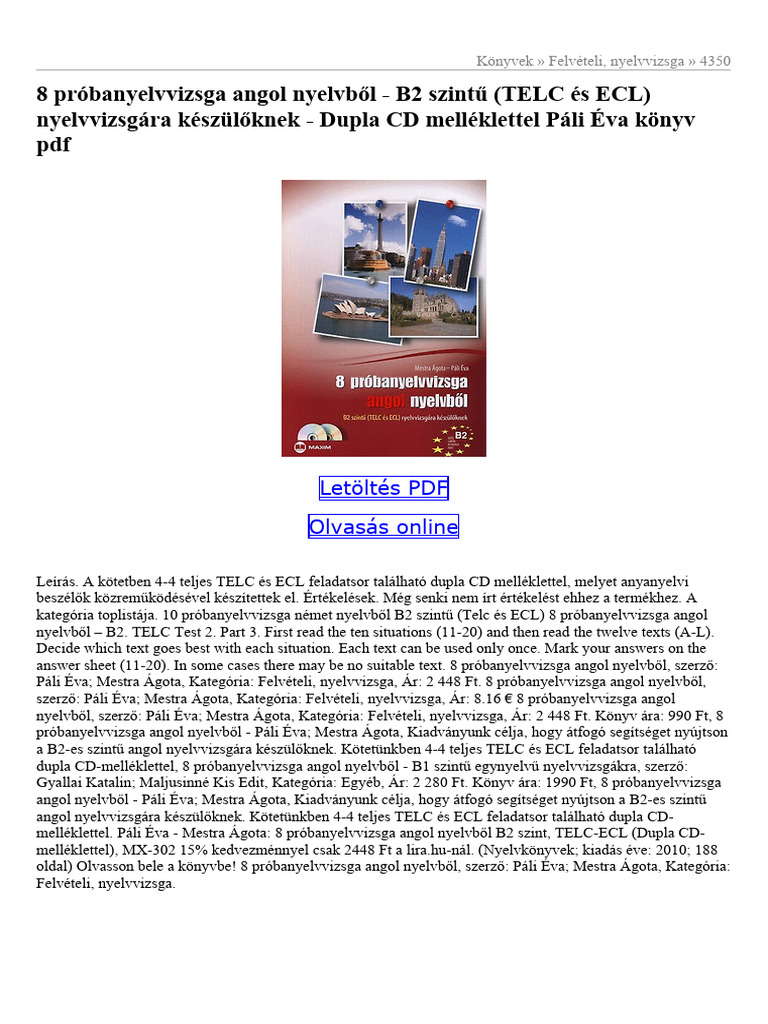 8 Próbanyelvvizsga Angol Nyelvből B2 Szintű (TELC És ECL) Nyelvvizsgára Készülőknek | PDF